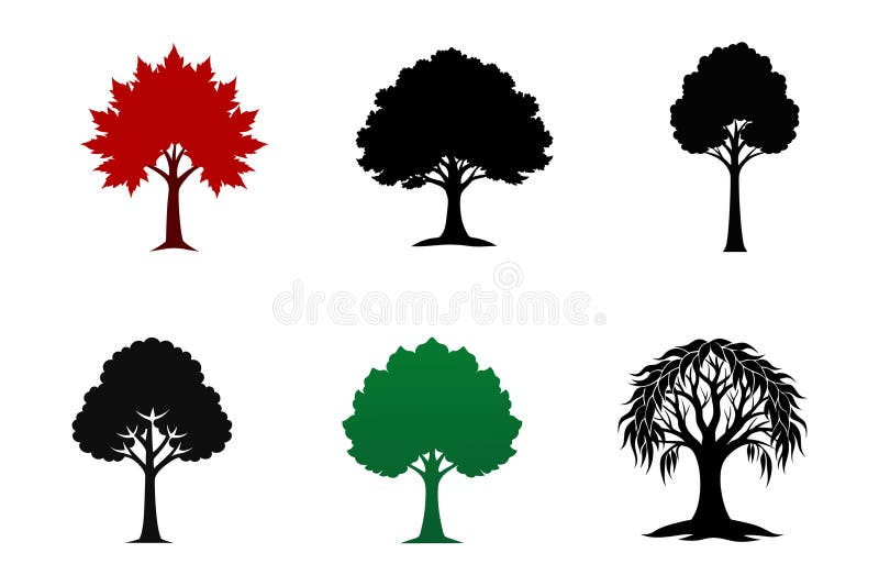Highly Detailed Tree Silhouette Vector Icon Set with a White Background ...