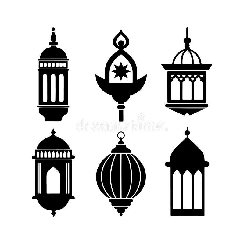 Set of Islamic Lantern Silhouette Illustration, Lantern Icon. Vector ...