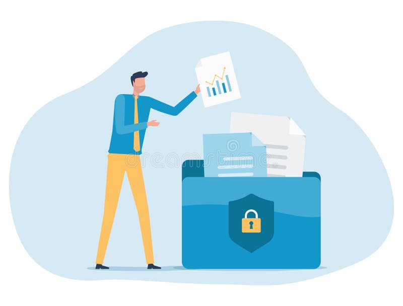 Businessman Save Documents in Folders. Business Data Security. Protect ...