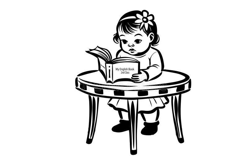 A Cute Girl Reading a Book Image for Illustration Stock Vector ...