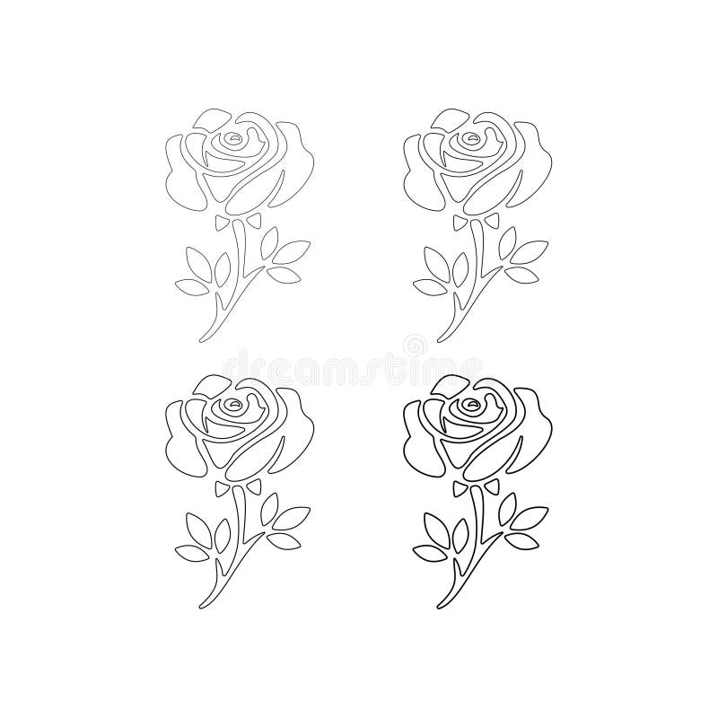 Set of Simple Rose Line Art Illustrations,Rose Doodle Stock ...