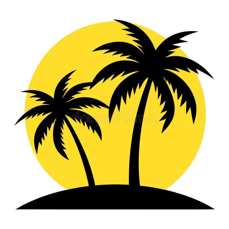 A Drawing of Palm Trees with the Sun Behind Them Stock Vector ...