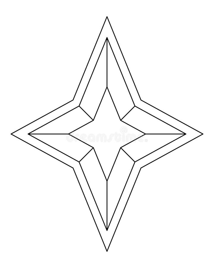 Four-pointed Star - Vector Linear Drawing for Coloring, Logo or ...
