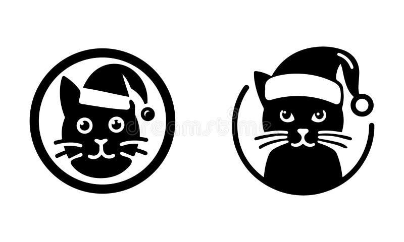 A Cute Cat with Santa Cap Logo Icon Symble Sticker Silhouette Vector ...