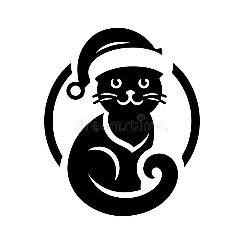 A Cute Cat with Santa Cap Logo Icon Symble Sticker Silhouette Vector ...