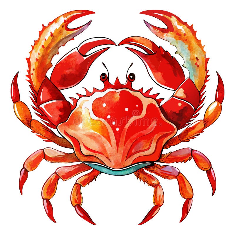 A Detailed Watercolor Illustration of a Red Crab Stock Illustration ...
