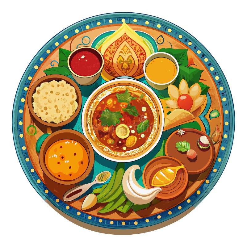 A Visually Stunning Presentation of Indian Food on an Ornate Plate ...