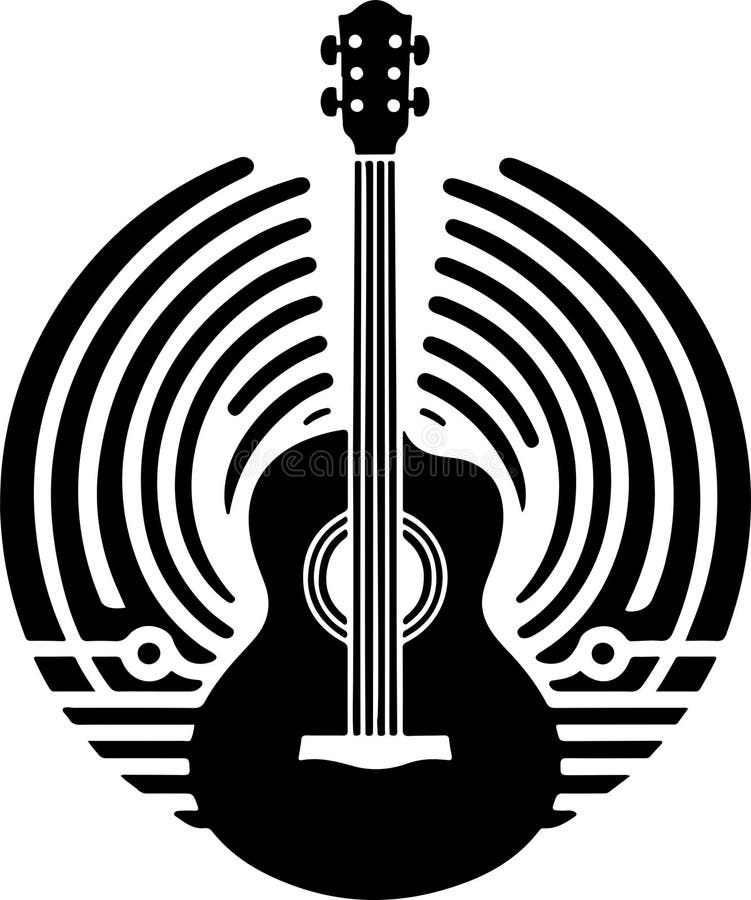 Bold Guitar Silhouette with Integrated Sound Waves: Perfect for Music ...