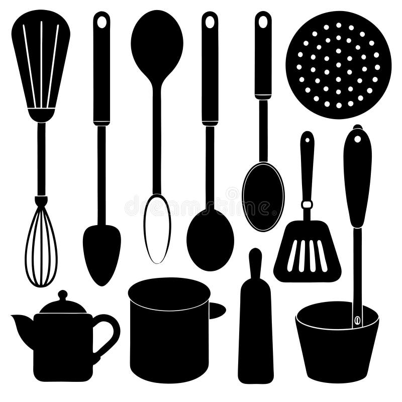 Comprehensive Kitchen Tools Silhouette Vector Collection Essential ...