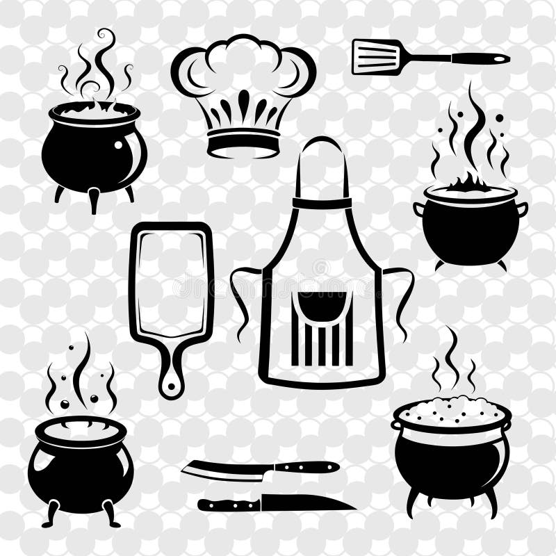 Collection of Vector Black Contour Icons of Barbecue Kitchen Utensils ...