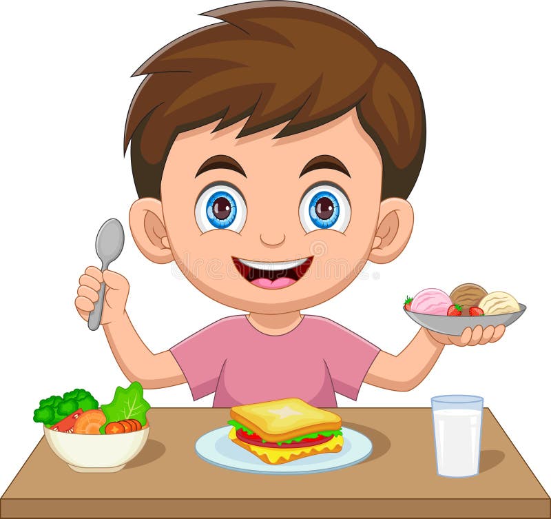 Little Boy Eat Ice Cream at Lunch Stock Vector - Illustration of baby ...