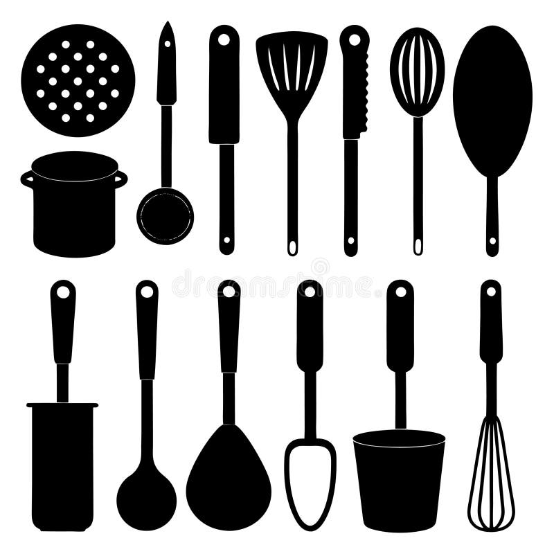 Comprehensive Kitchen Tools Silhouette Vector Collection Essential ...