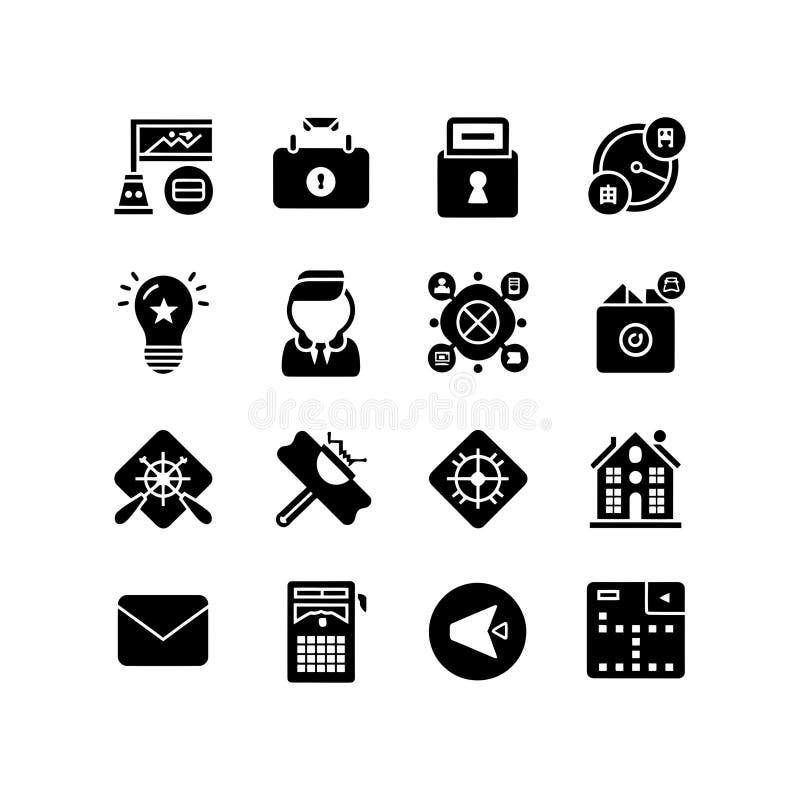 A Set of Black-and-white Icons Featuring Symbols for Various Concepts ...