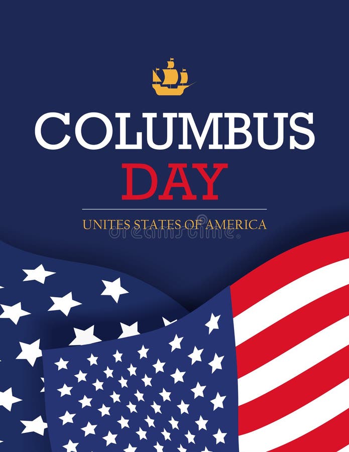 Happy Columbus Day Card. Columbus Day Text with American Flag on Blue ...