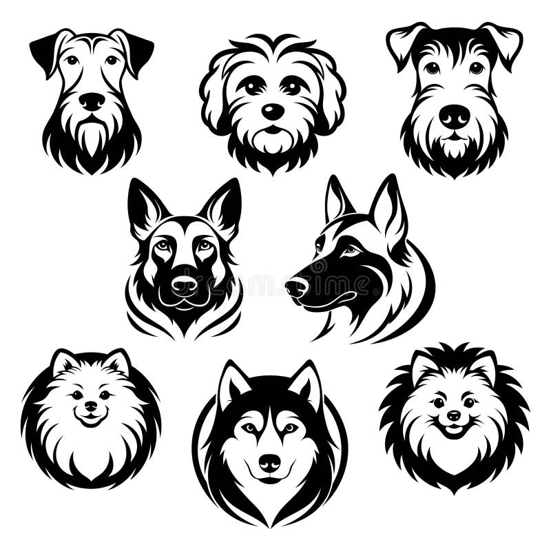 Logo, Icon, Symbol, Set, Collection of Various Purebred Dogs, Black ...