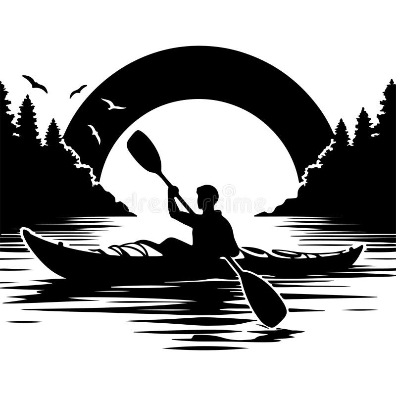 A Vector Silhouette Kayaking. Stock Vector - Illustration of cartoon ...
