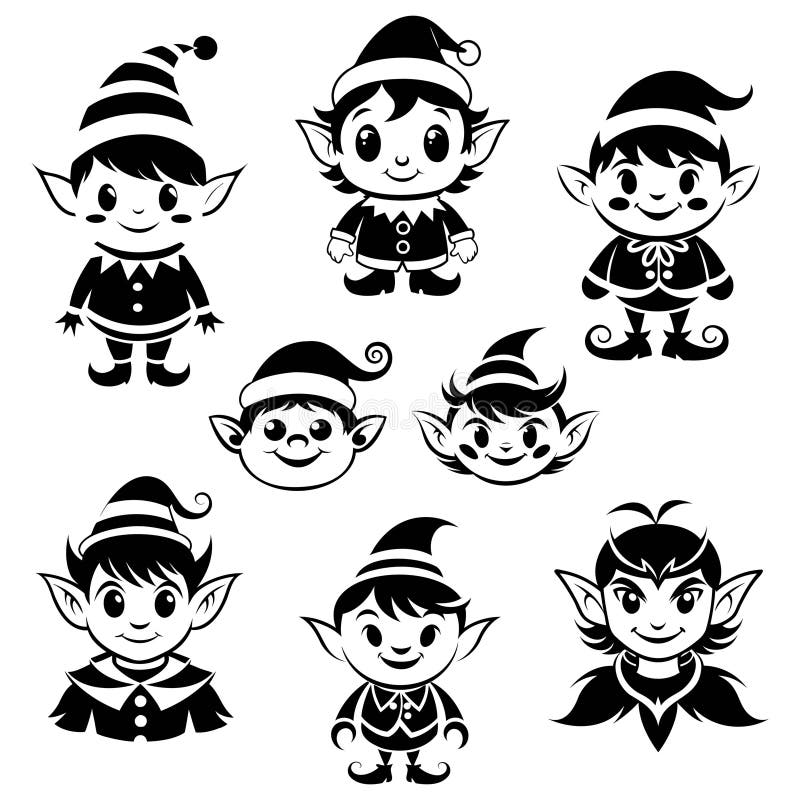 Elf Black White Drawing Stock Illustrations – 2,554 Elf Black White ...