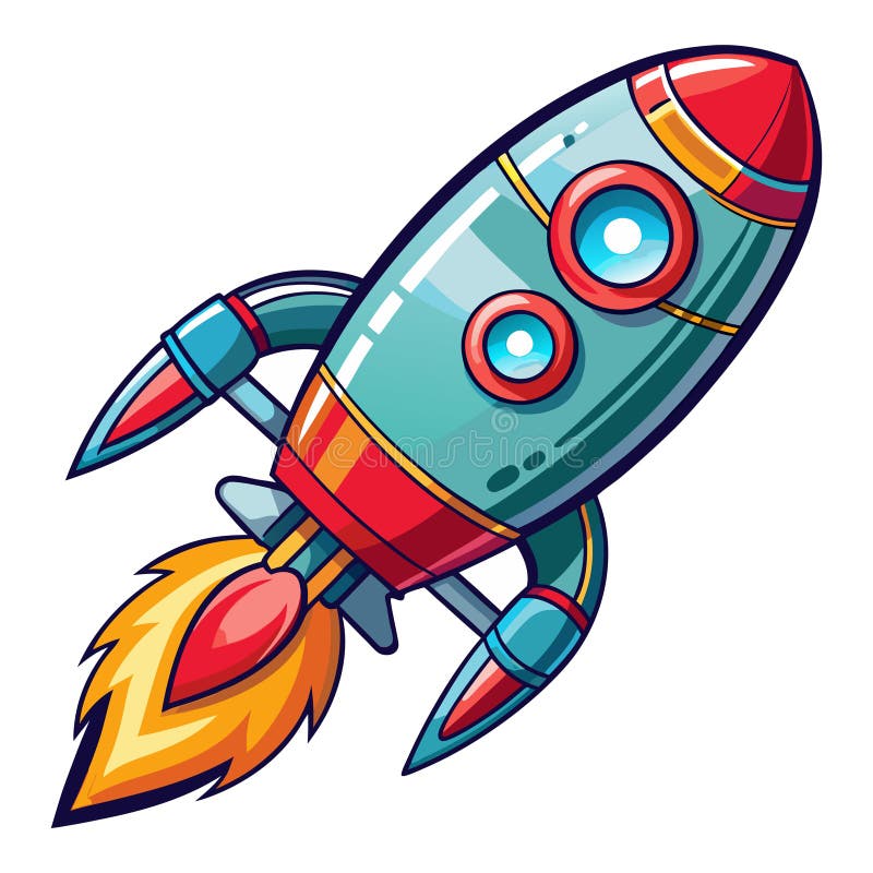 This Vibrant Cartoon Rocket Clipart Illustration Stock Vector ...