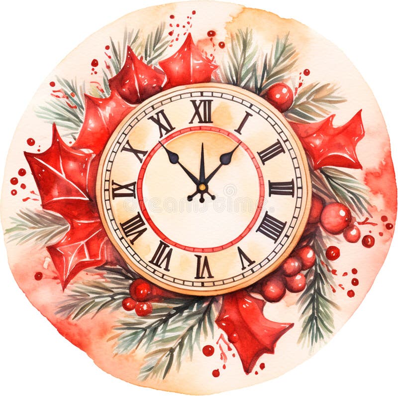 Clock Decorated with Christmas Decor Stock Illustration - Illustration ...
