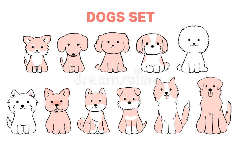 Hand-drawn Simple Cute Dog Illustration Whole Body Sitting Red Stock ...