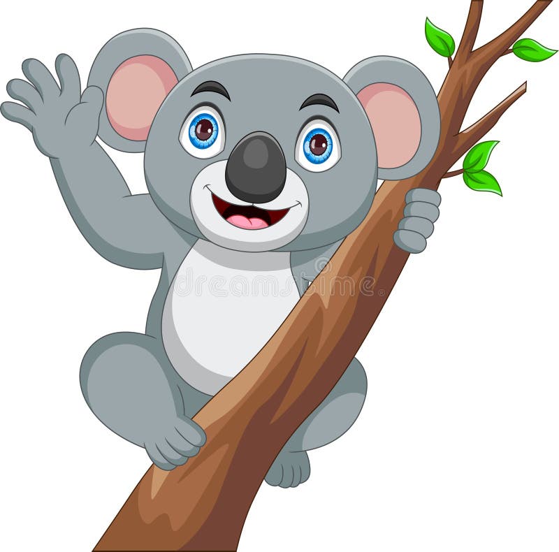 Cute Koala on the Tree and Waving Stock Vector - Illustration of funny ...