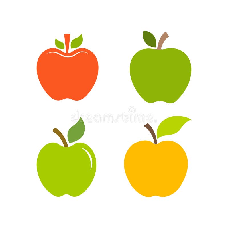 Set of Minimalist Vector Illustration of a Multi-color Apple Icon, Logo ...