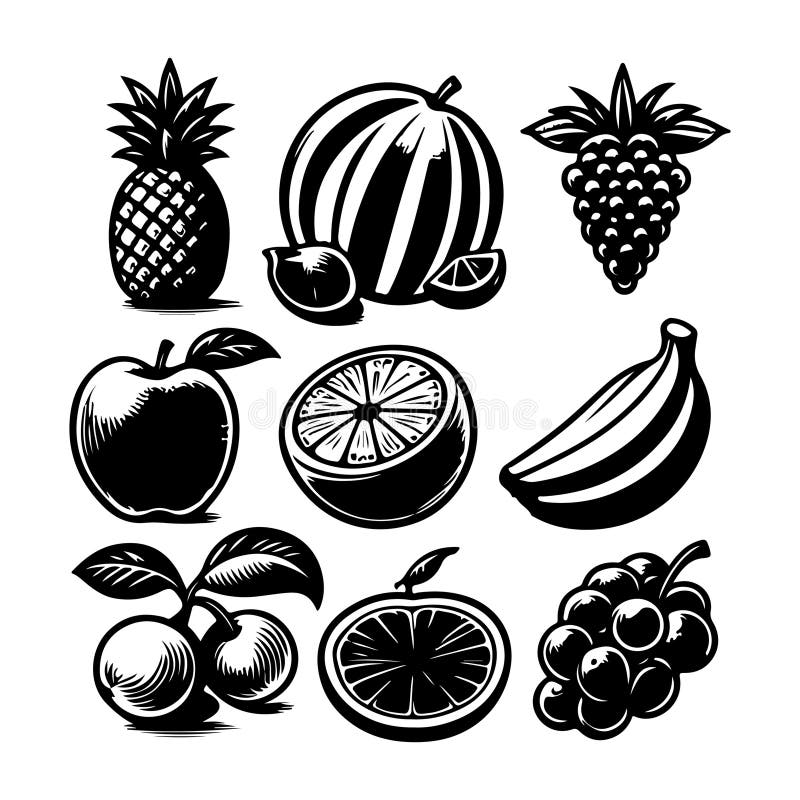 Fresh Fruit Still Life Vector, Lemon Silhouette Set, Delicious Fruits ...