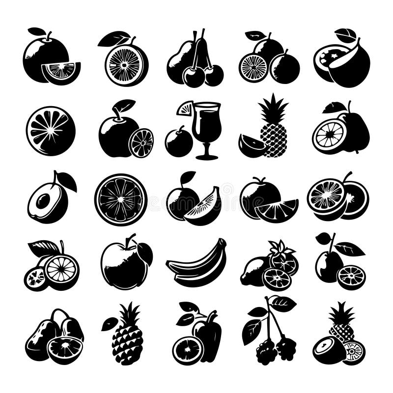 Fresh Fruit Still Life Vector, Lemon Silhouette Set, Delicious Fruits ...