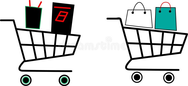 Minimalist Shopping Cart Illustration with Items Stock Vector ...
