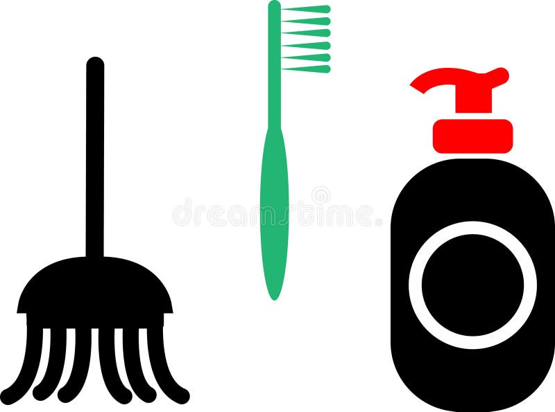 Cleaning Tools Icon Set – Mop, Brush, and Soap Dispenser Stock ...