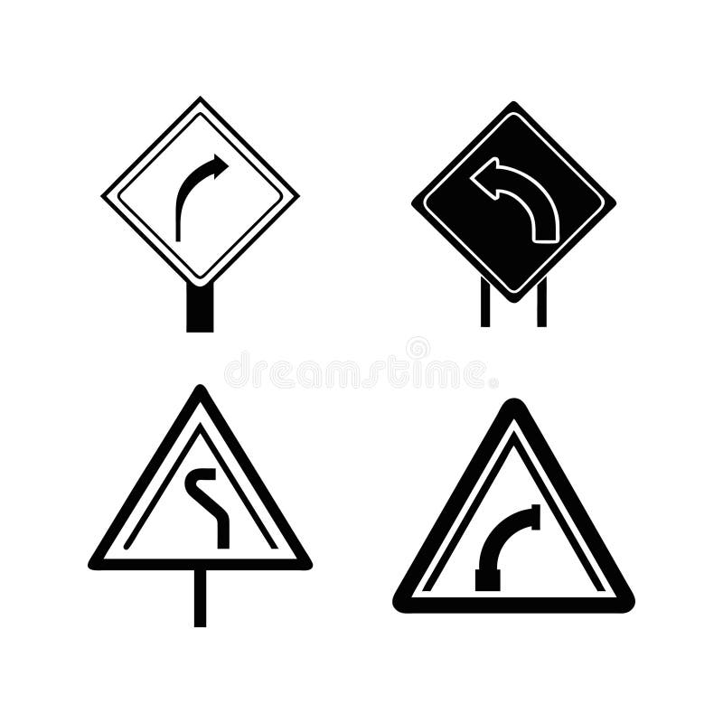 Easy To Customize Curve Warning Signs Vector Stock Illustration ...