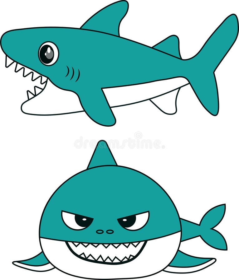 Flat Vector Shark Front and Side View Stock Vector - Illustration of ...