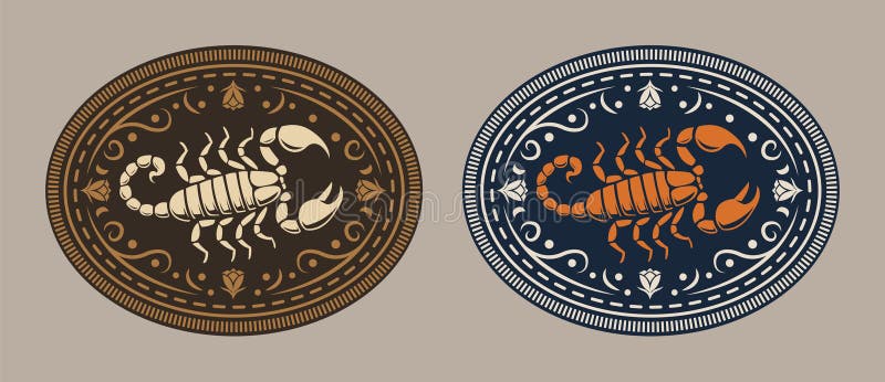 Scorpion Label Belt Buckle Old West Cowboy Style Tag Design Stylized ...