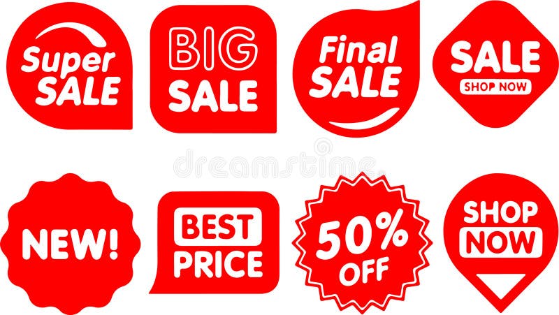 Red Round Icon Set of a Sale, Special Offer As a Tag Sticker, Button ...