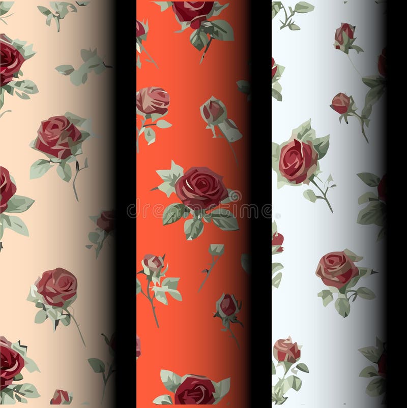 Classic Rose Pattern with Hand-Drawn Red Roses on Elegant Backgrounds ...