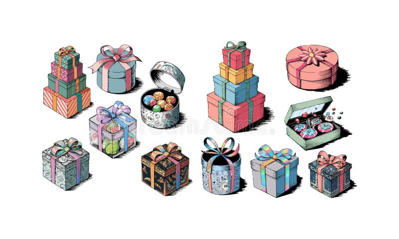 Elegant Gift Box Vector Set with Ribbons, Patterns, and Festive ...