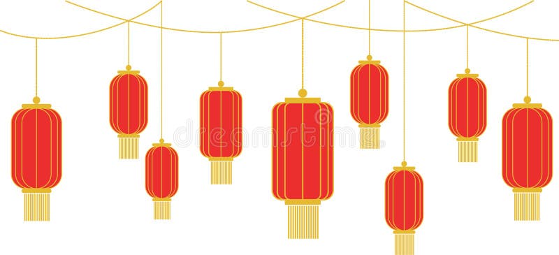 Red Chinese Lanterns Hanging on Strings Vector Graphics Stock Vector ...