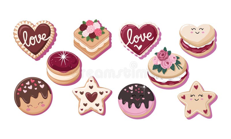 Heart-Shaped and Star Cookies with Smiles, Chocolate Drizzle, and ...