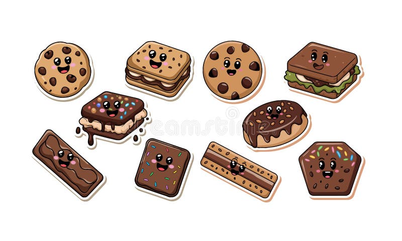 Adorable Cartoon Desserts Featuring Cookies, Brownies, and Chocolate ...