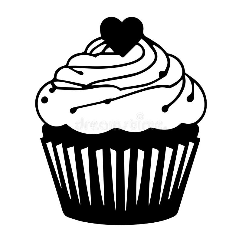 Valentine Cupcake Sketch with One Heart Stock Vector - Illustration of ...