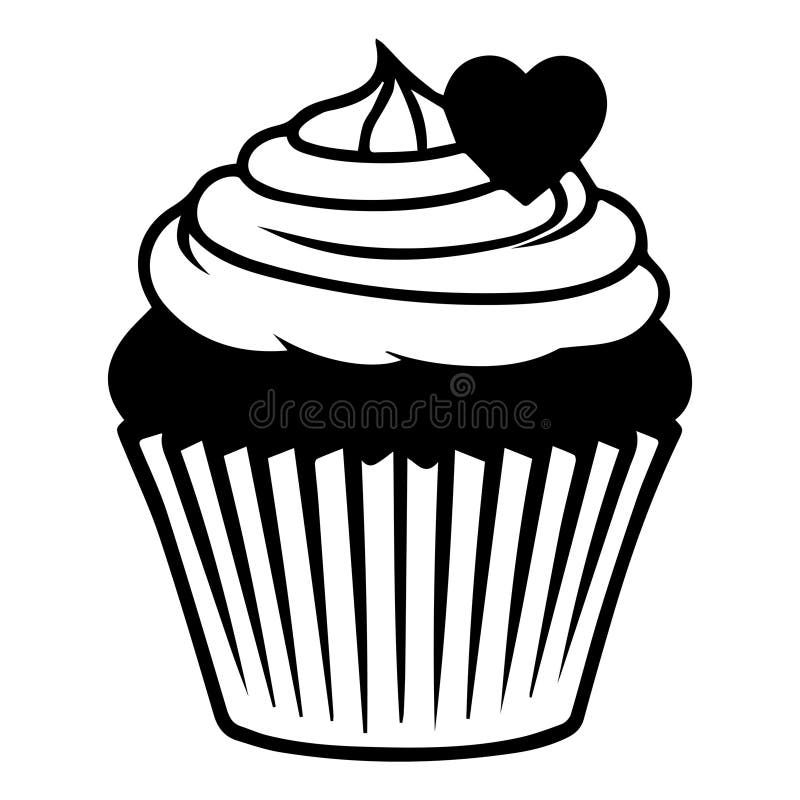 Valentine Cupcake Sketch with One Heart Stock Vector - Illustration of ...