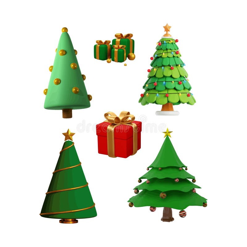 Festive 3D Christmas Tree and Gifts 2024 Vector Set for Seasonal ...