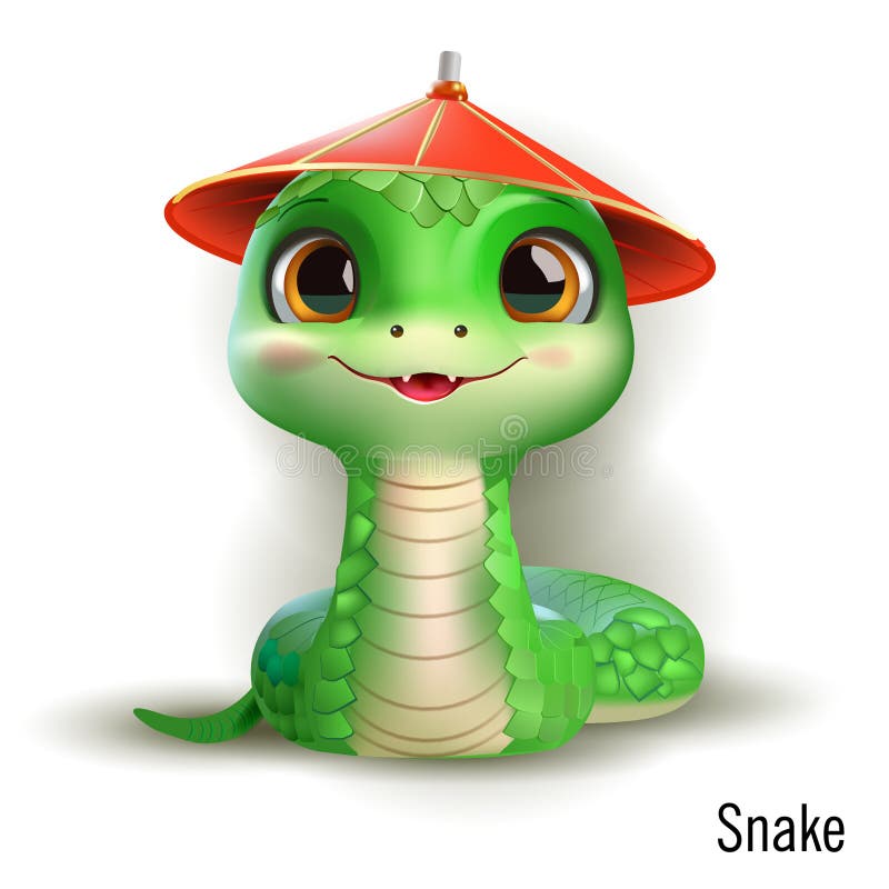 Cute Little Snake in Chinese Hat. Vector Illustration Stock Vector - Illustration of chinese ...