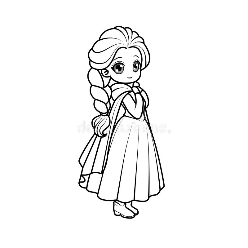 Adorable Chibi Girl with Big Eyes. Perfect Black-and-white Outline for ...