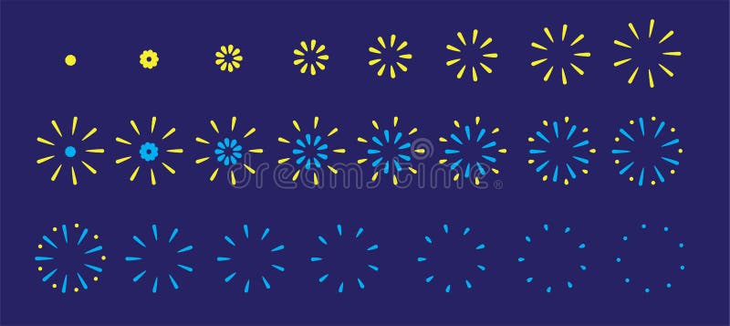 Fireworks Gold and Blue Flat Design Animation Motion Sequence Frame ...