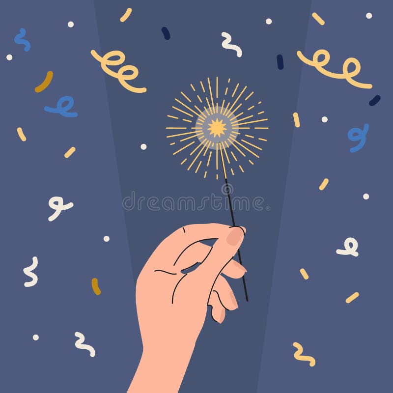 Fireworks in Hand, Holiday Illustration. Bengal Lights Stock ...