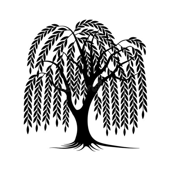 Willow Tree Silhouette Vector, Weeping Willow Tree Black and White ...