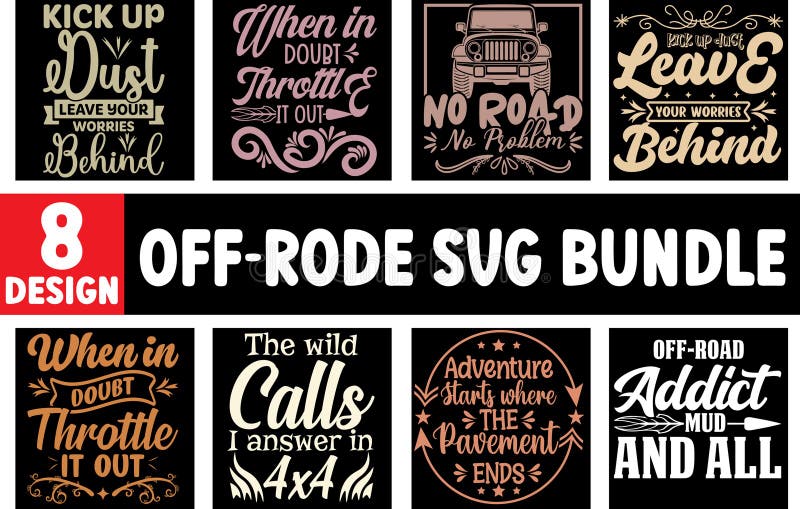 Motivation Off Road Typography Pack Svg Bundle Element Colorful T-shirt ...