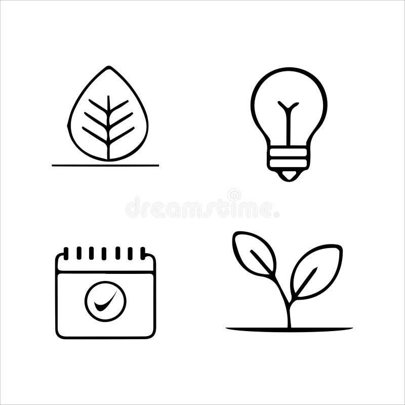 Minimalistic Icons Vector Eps File Editable Leaf, Bulb, Calendar. Stock ...