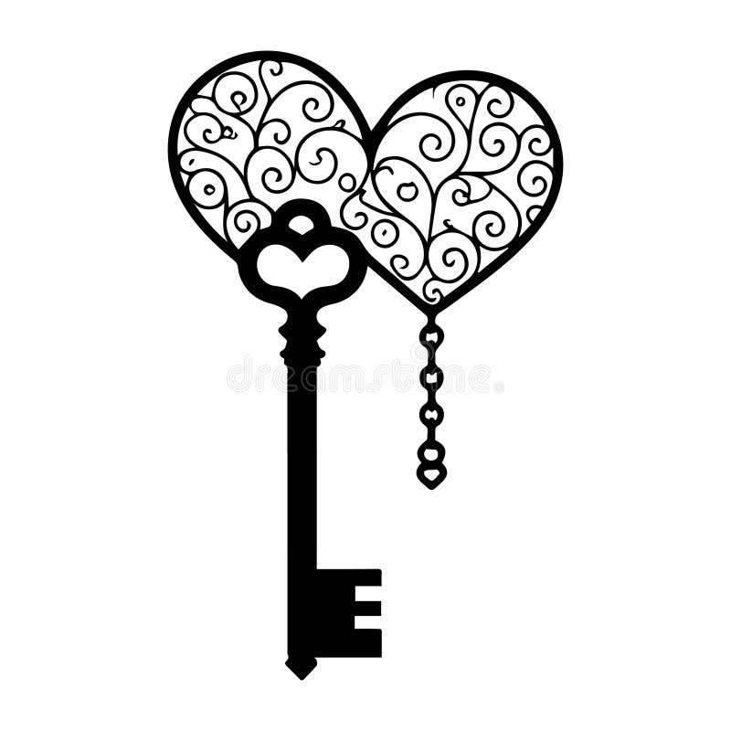 Valentine Day Heart Key Vector Silhouette Illustration for DIY Crafts ...